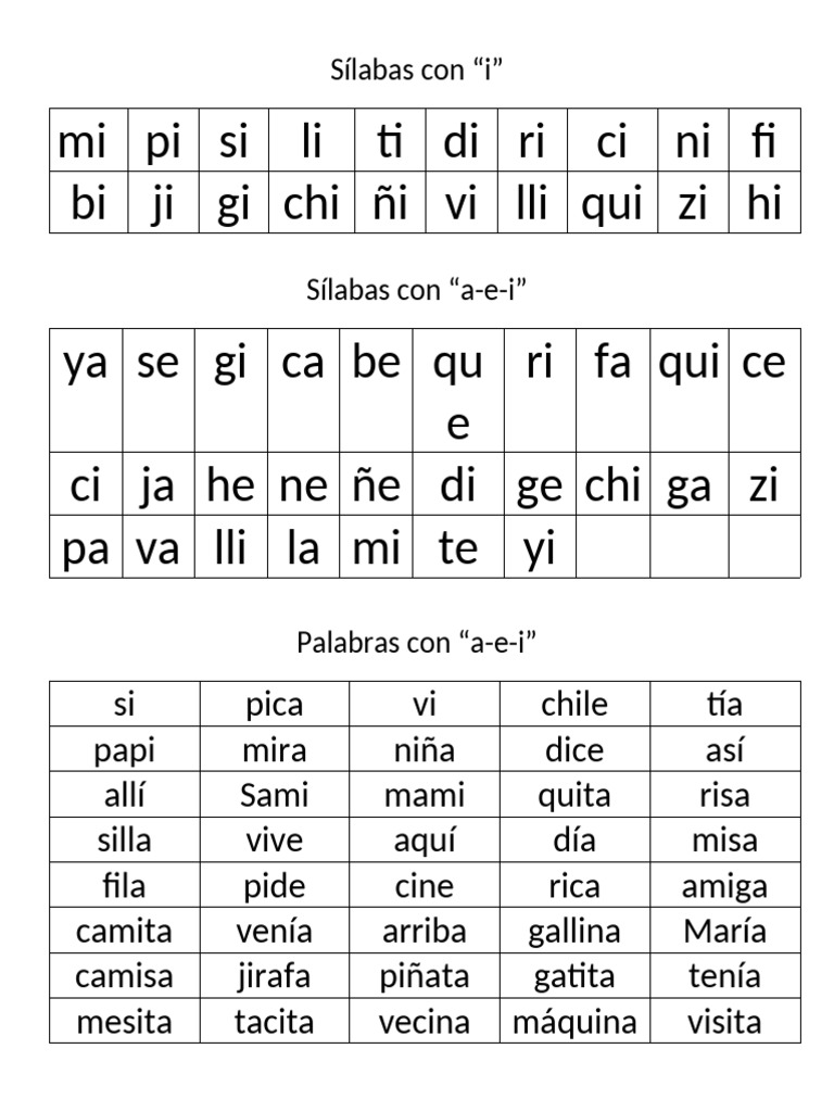 Silabas, Palabras y Enunciados Con Aei | PDF