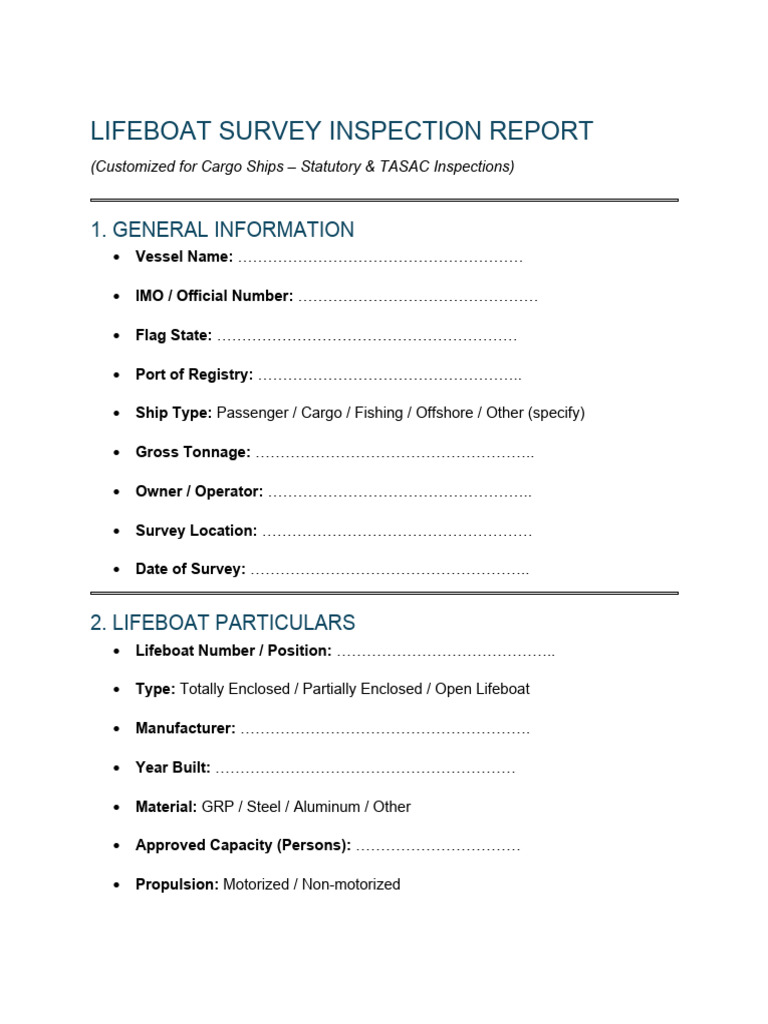 Lifeboat Survey Inspection Report Template(1) (11) | PDF | Ships | Tonnage