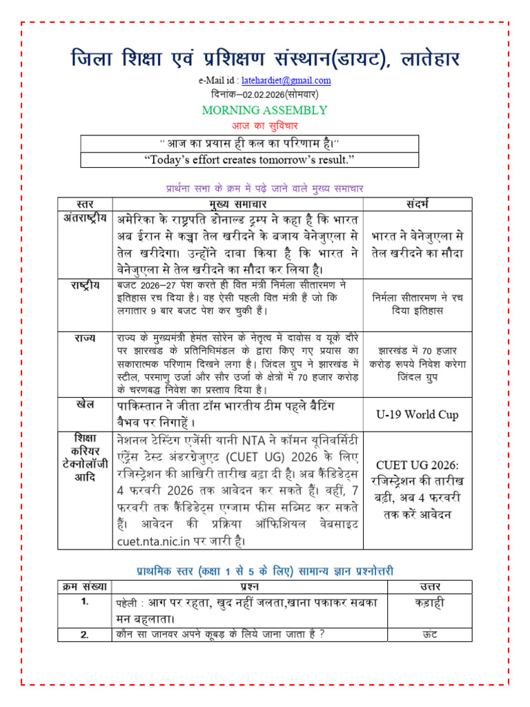 02-02-2026 Morning Assembly Content | PDF