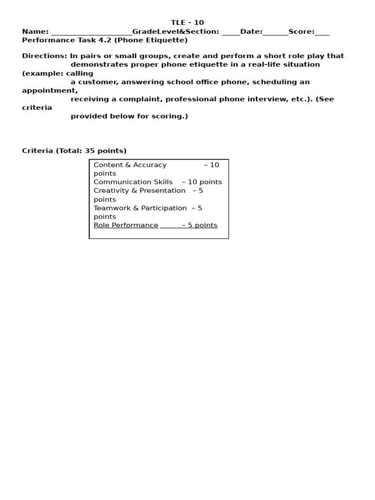 Grade 10- Performance Task 4.2 | PDF