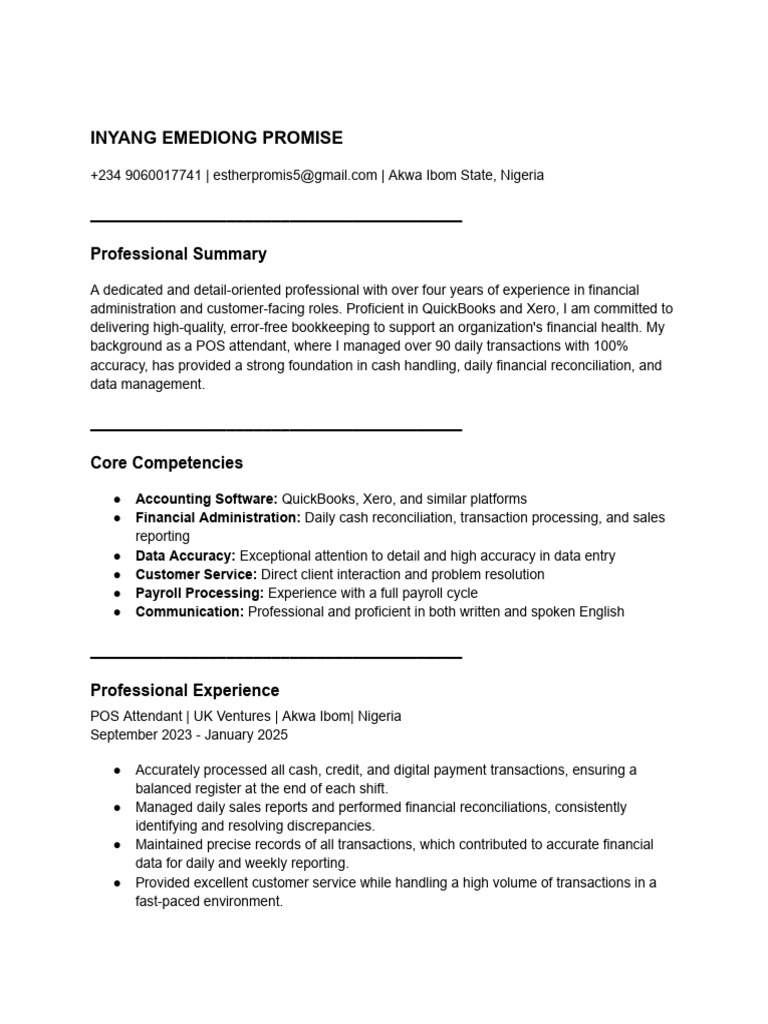 Copy of Book Keeping- Resume | PDF