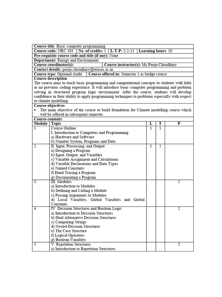 NRC 103 Basic Computer Programming | PDF | Computer Program | Programming