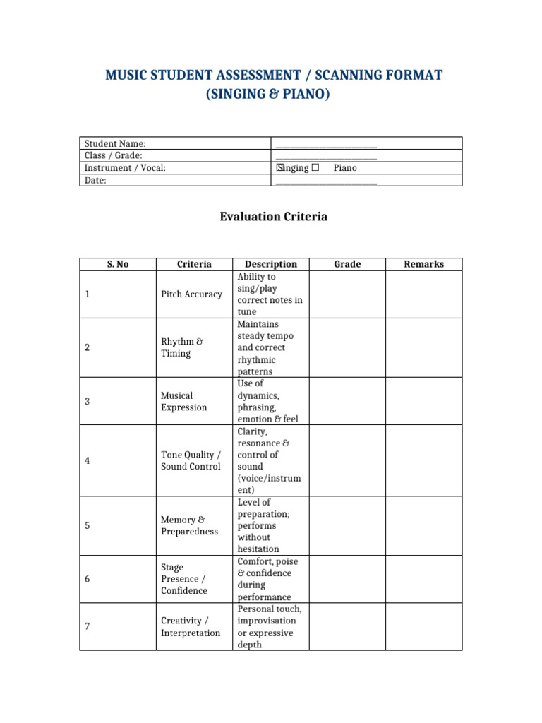 Music Student Assessment Format | PDF | Singing | Musicology
