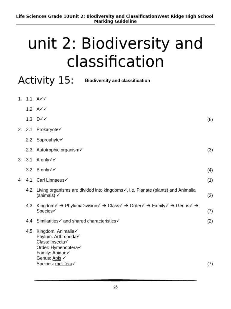 02 Biodiversity and Classification Answers | PDF