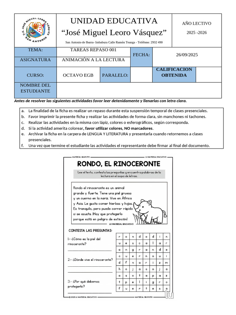 Ficha Repaso A Lectura 1 | PDF