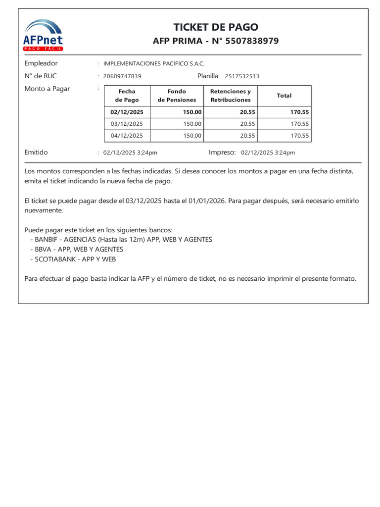 Ticket Afp Prima | PDF