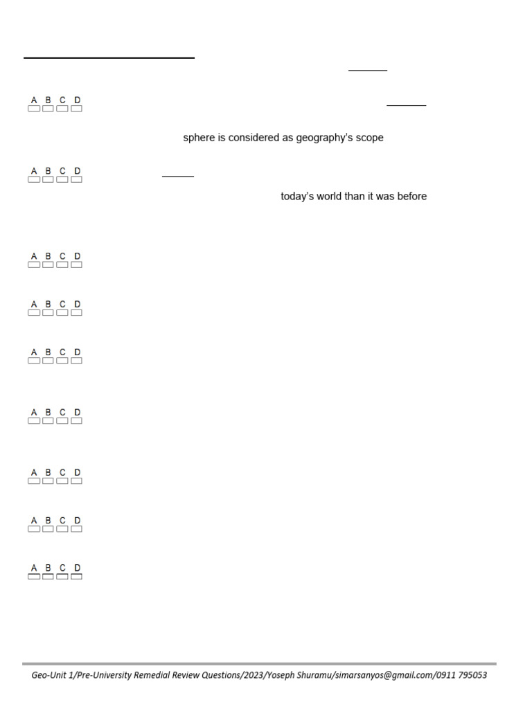 Geo Remedial Review Questions Unit 1 | PDF | Geography | Cultural Geography