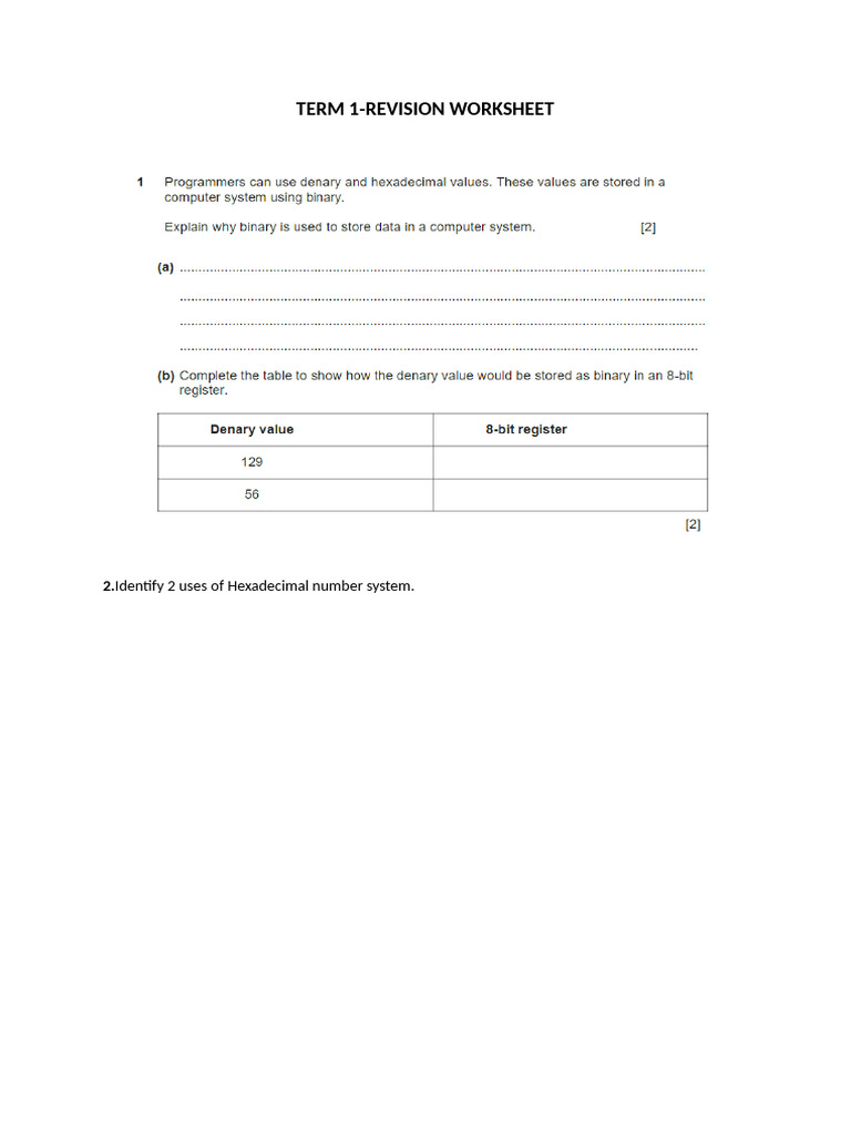 Term 1-Revision Worksheet | PDF