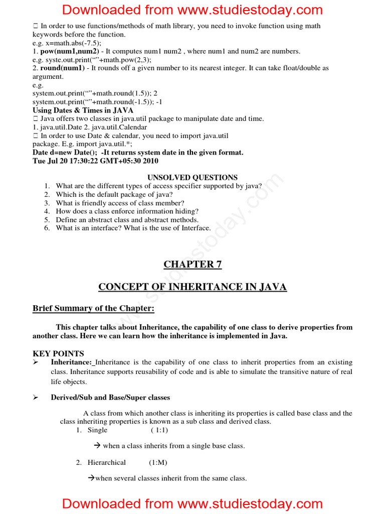 CBSE Class 12 Informatics Practices Concept of Inheritance in Java ...