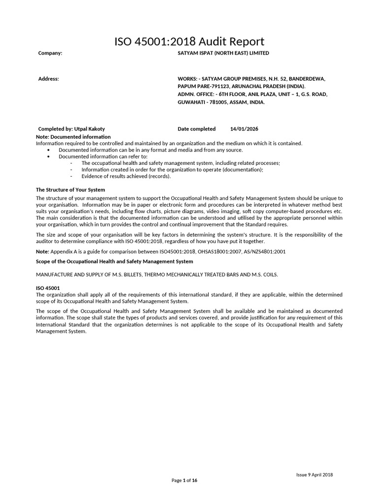 ISO 45001.docx Check List | PDF | Risk | Verification And Validation