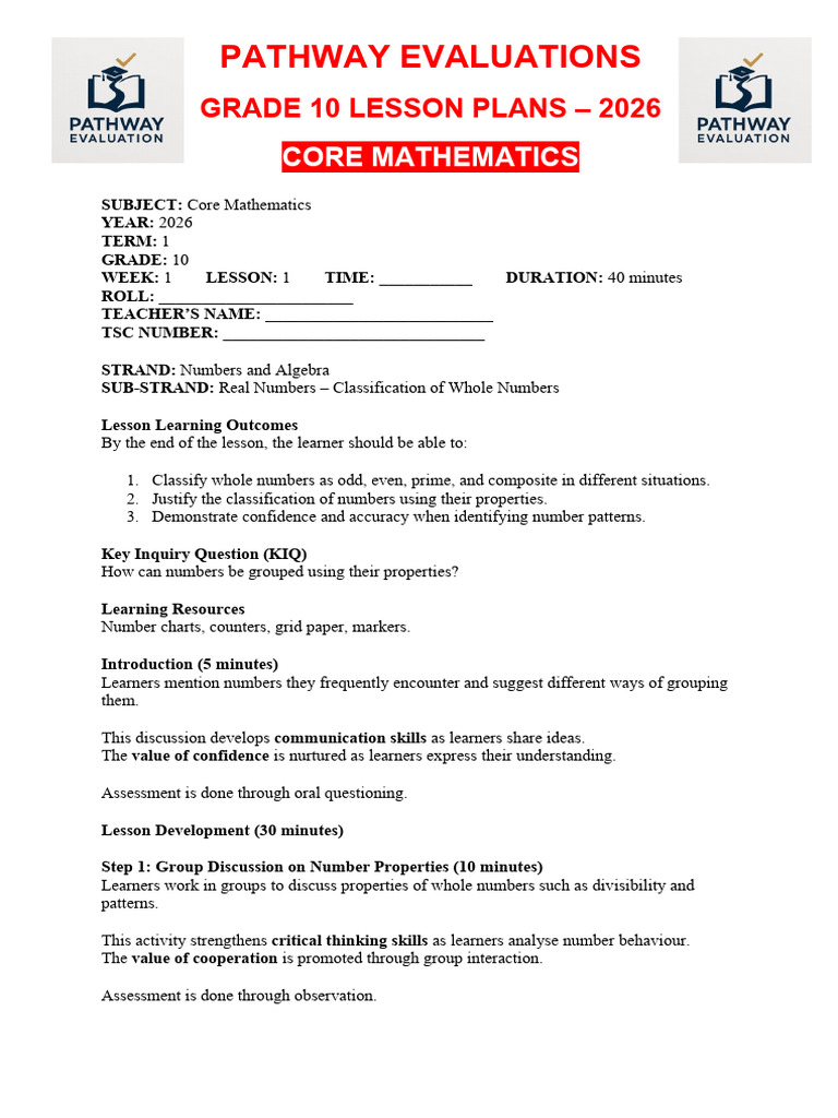 Grade 10 Core Math LP Samples | PDF | Learning | Numbers