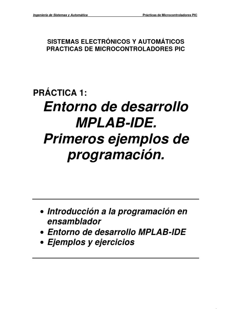 Practica1 Ejemplos Programacion Mplab Ide | PDF | Lenguaje ensamblador | Microcontrolador