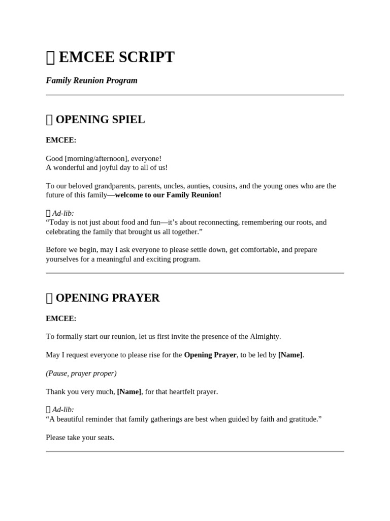 ? EMCEE SCRIPT Family Reunion | PDF