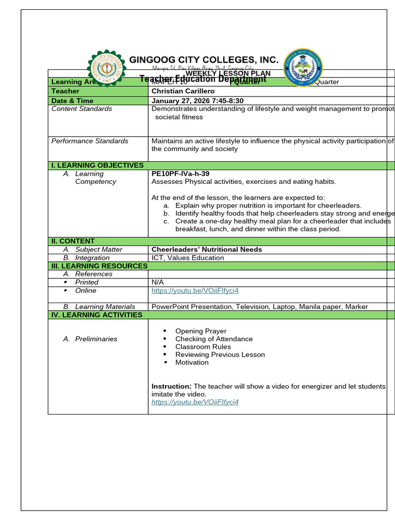 Lesson Plan Christian City High | PDF | Foods | Learning