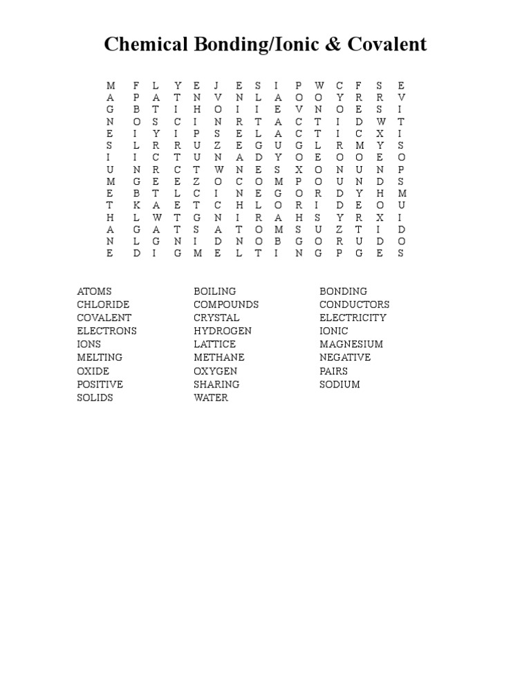 Chemical Bonding Word Search | PDF | Ionic Bonding | Chemical Bond