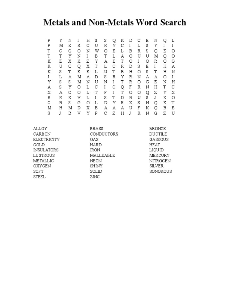 Metals and Non-Metals Word Search | PDF