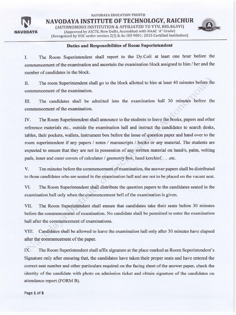 Duties and Responsibilities of Room Superintendent Signed Cop... | PDF