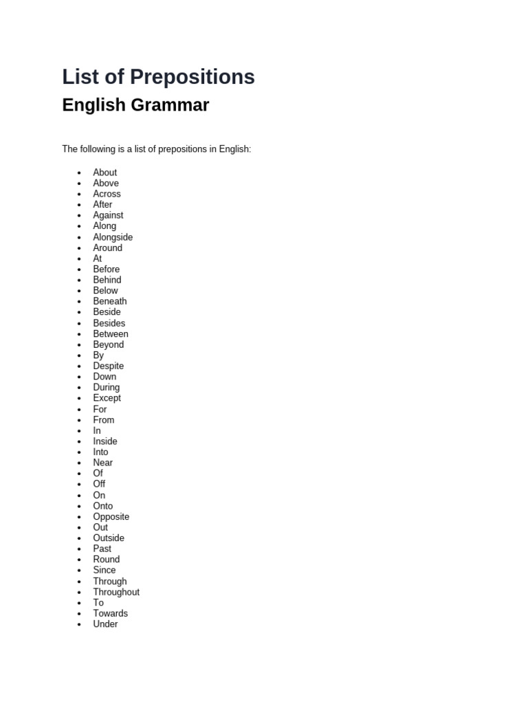 List of Prepositions | PDF