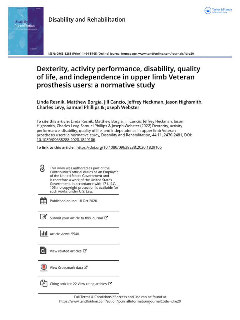 Dexterity Activity Performance Disability Quality of Life and ...