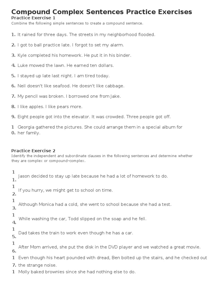 Compound-Complex Sentence Exercises | PDF | Syntax | Leisure