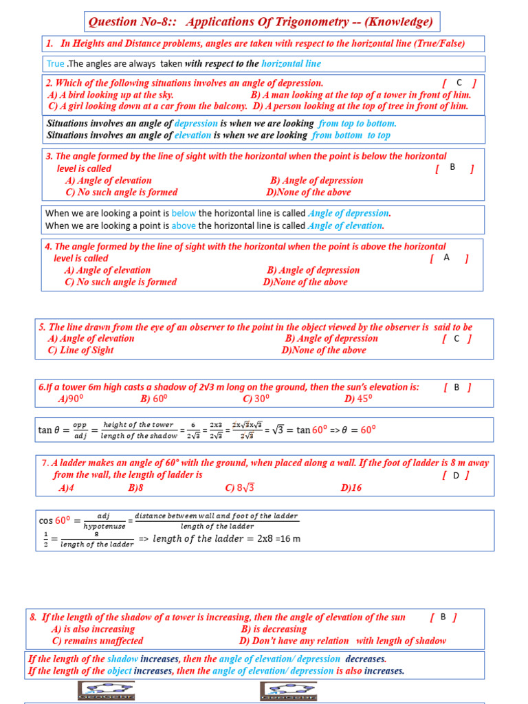 9.BITS in APPL OF TRIGONOMETRY | PDF | Shadow | Angle