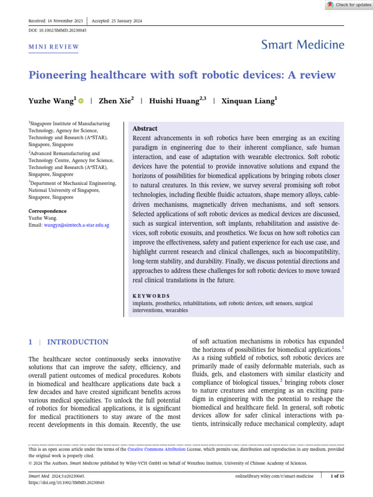 Smart Medicine - 2024 - Wang - Pioneering Healthcare With Soft Robotic ...