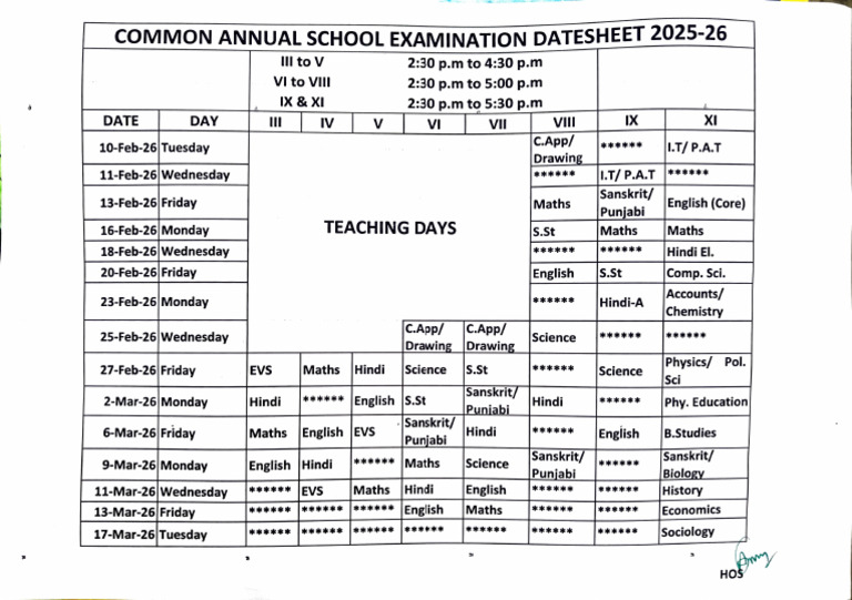 Annual Term Datesheet 2025-26-1 | PDF