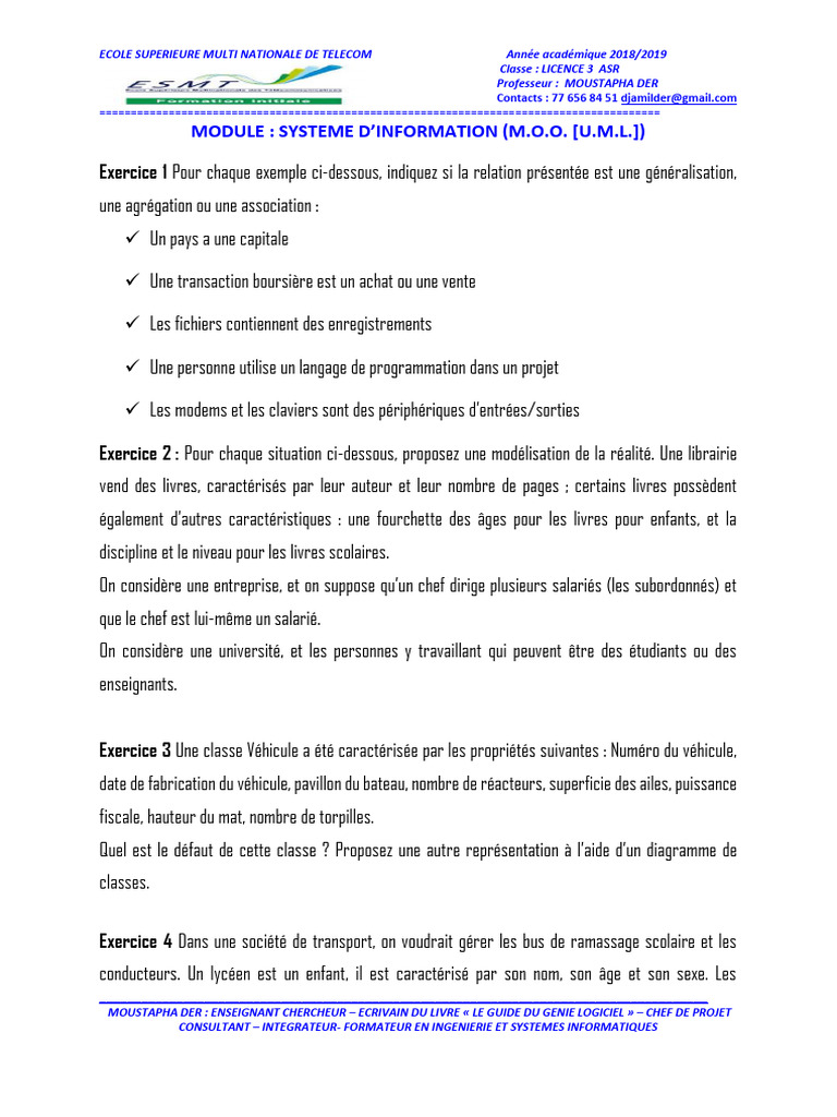 Exercice Diagramme de Classes Esmt | PDF | Matériel informatique ...