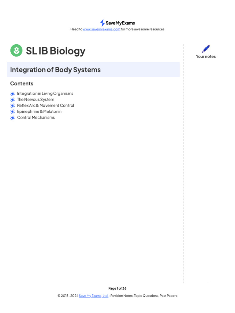 Integration of Body Systems | PDF | Neuromuscular Junction | Nervous System