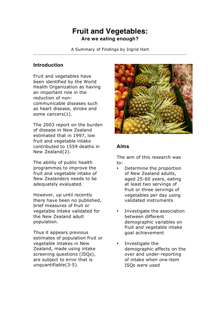 New Zealand Fruit and Vegetable Intake Study | PDF | Survey Methodology ...
