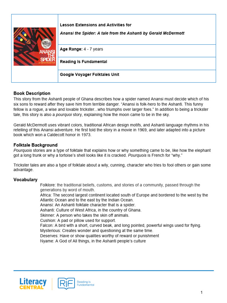 Anansi The Spider - Lesson Plan | PDF | Anansi | Pattern