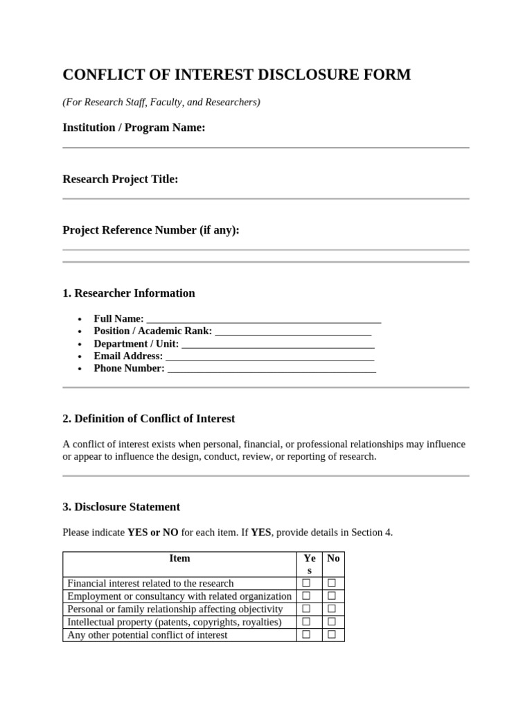 Conflict of Interest Disclosure Form | PDF