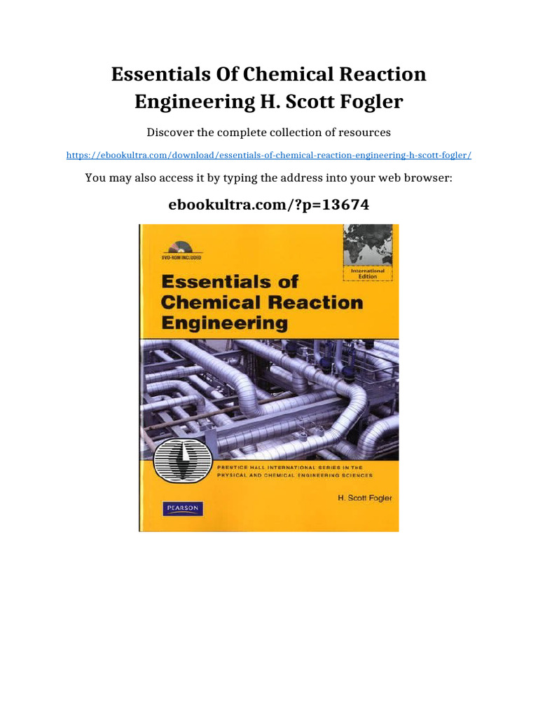 Essentials of Chemical Reaction Engineering H. Scott Fogler Digital ...