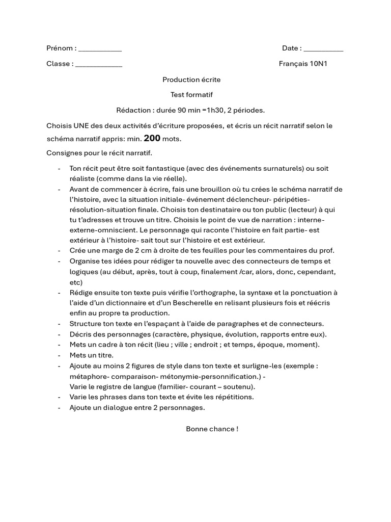 Test Formatif Ee 10vg | PDF | Sujet (Grammaire) | Phrase