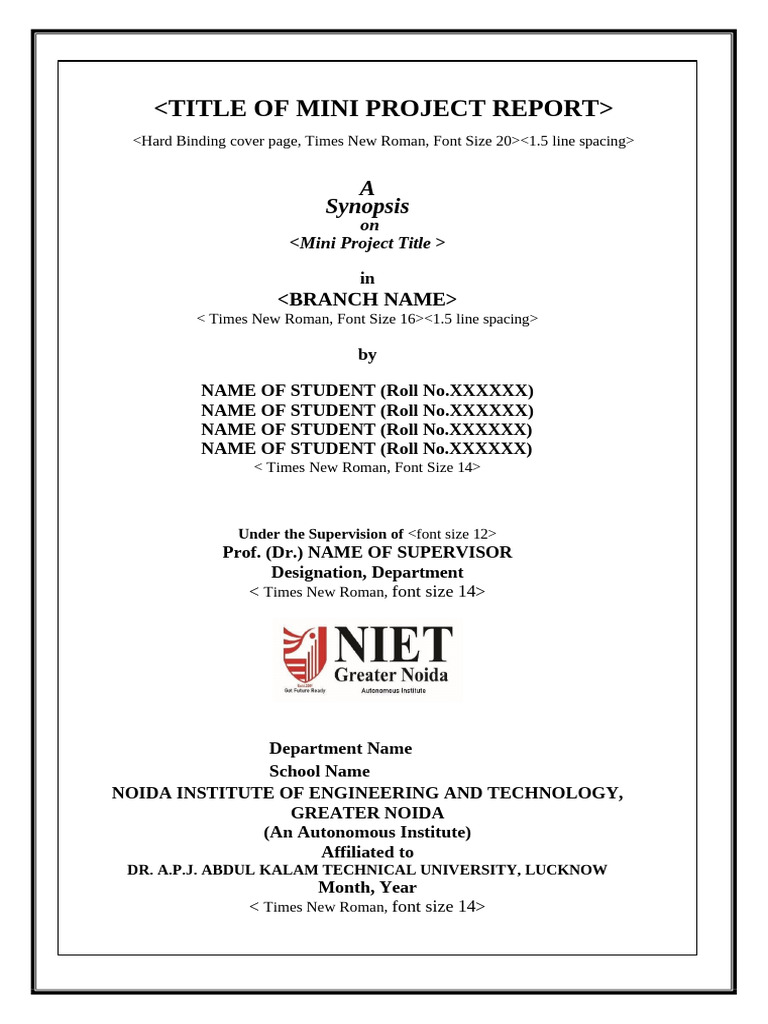 MiniProject-front Page and Content of Synopsis-HoD | PDF