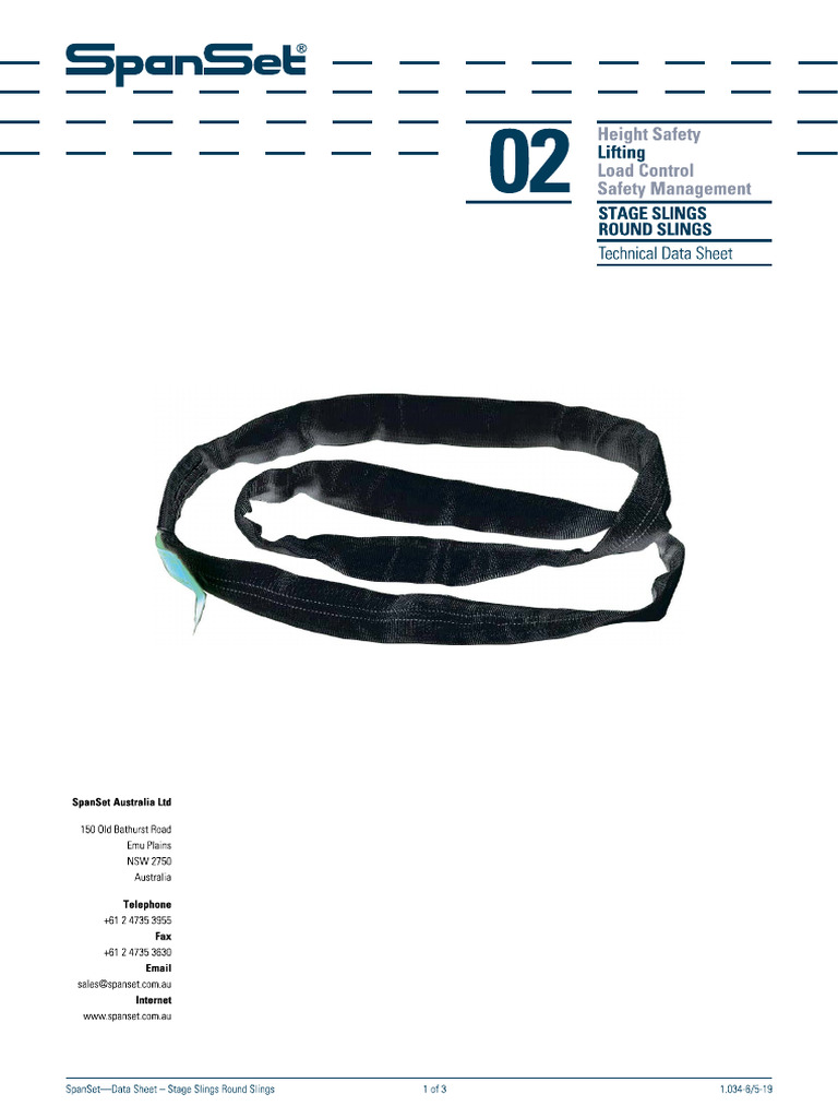 Spanset Stage Sling Data Sheet 6 | PDF