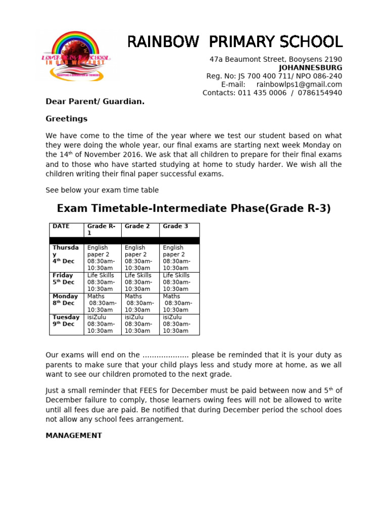 Intermidiate Phase Time Table | PDF
