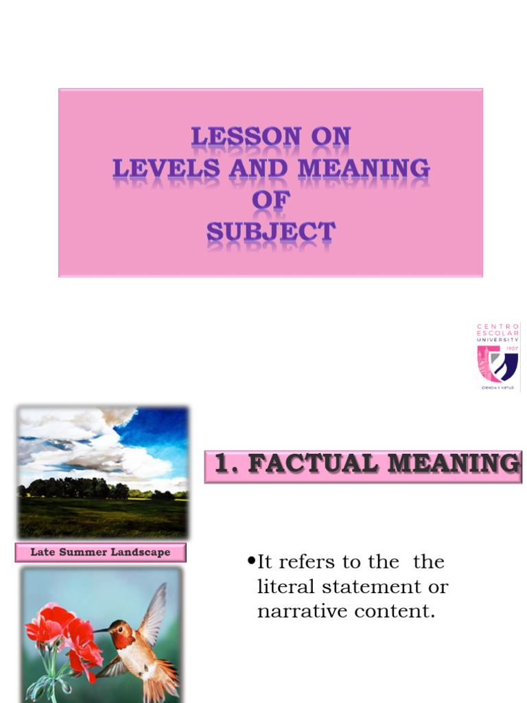 Lesson On The Levels and Meaning of Subject - 2 | PDF