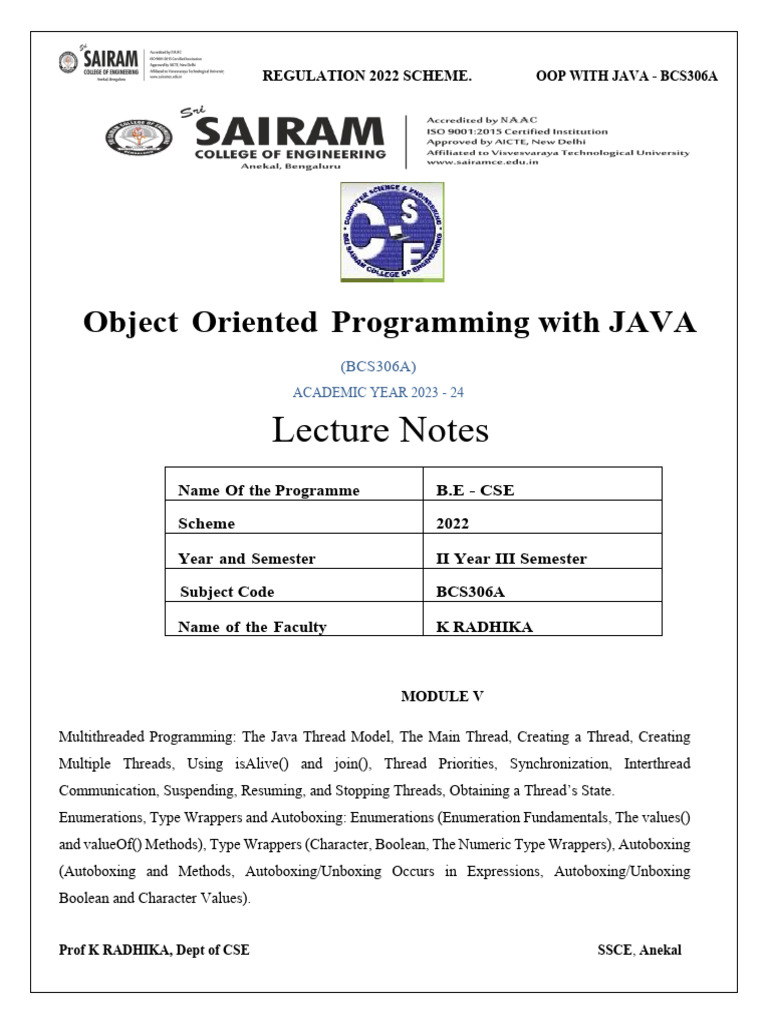 OOPS With Java BCS306A Mod 5 Notes for Exam @Vtunetwork | PDF | Boolean ...