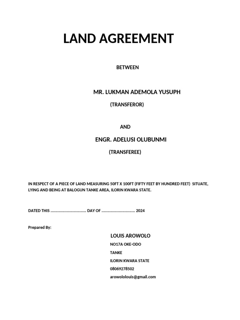 LAND AGREEMENT-WPS Office | PDF | Private Law | Justice
