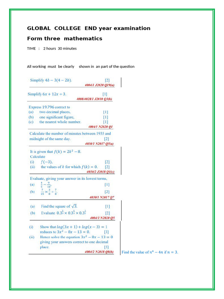 Form 3 Maths | PDF