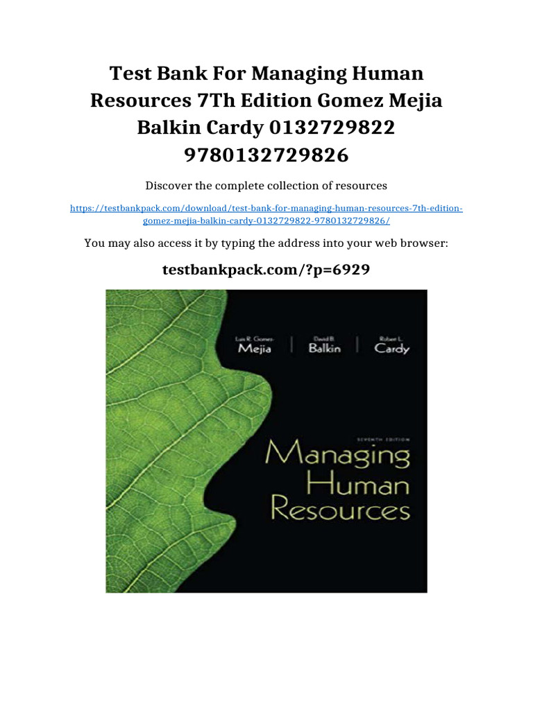 Test bank for Managing Human Resources 7th Edition Gomez Mejia Balkin ...