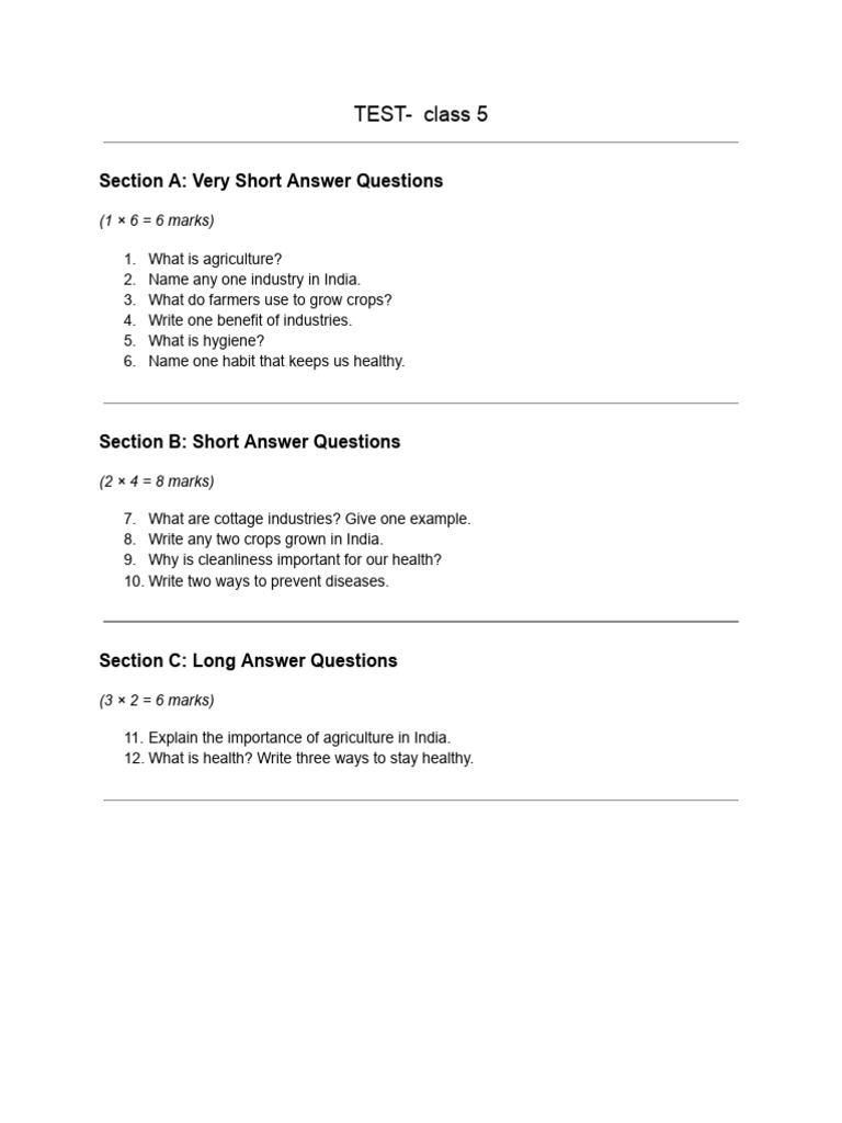 TEST - Class 5 | PDF