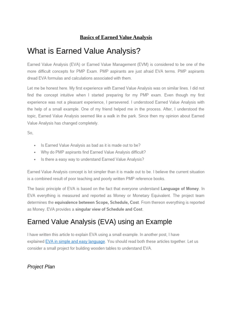 Basics of Earned Value Analysis | PDF