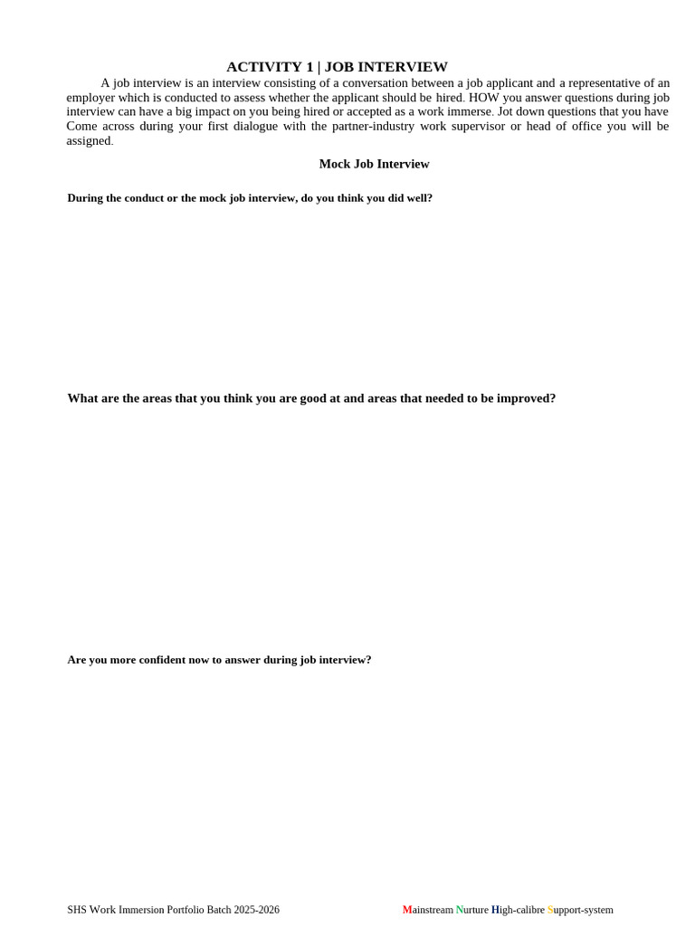 Work Immersion Portfolio 1 | PDF | Job Interview | Organizational Behavior