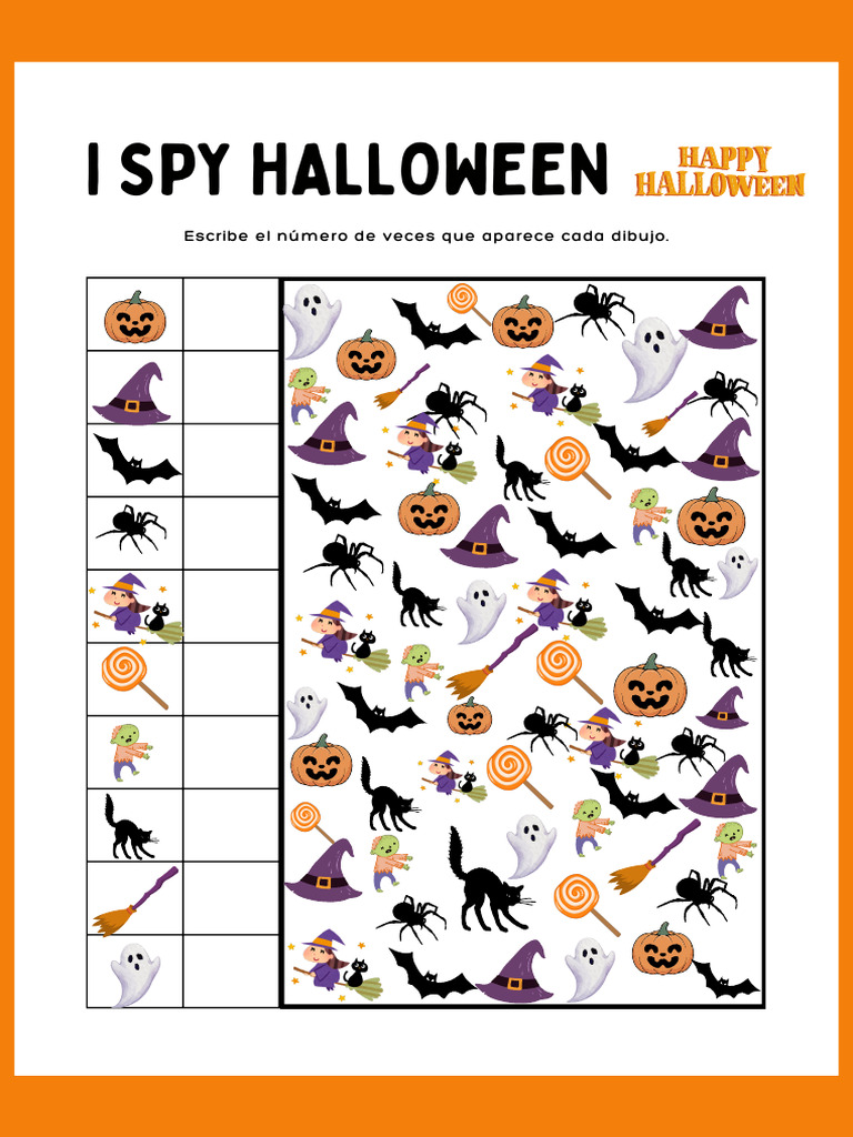 I Spy Halloween Worksheet Illustrated Black and Orange.pdf | PDF