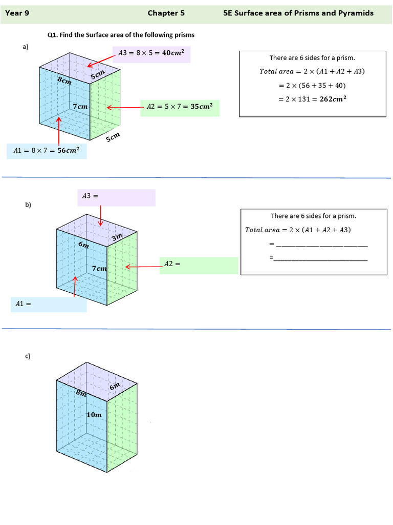 5F Surface Area of Prisms and Pyramids | PDF | Euclidean Plane Geometry ...
