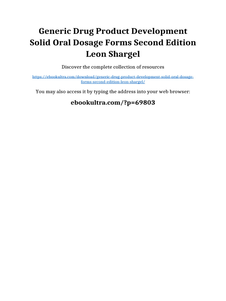 Generic Drug Product Development Solid Oral Dosage Forms Second Edition ...