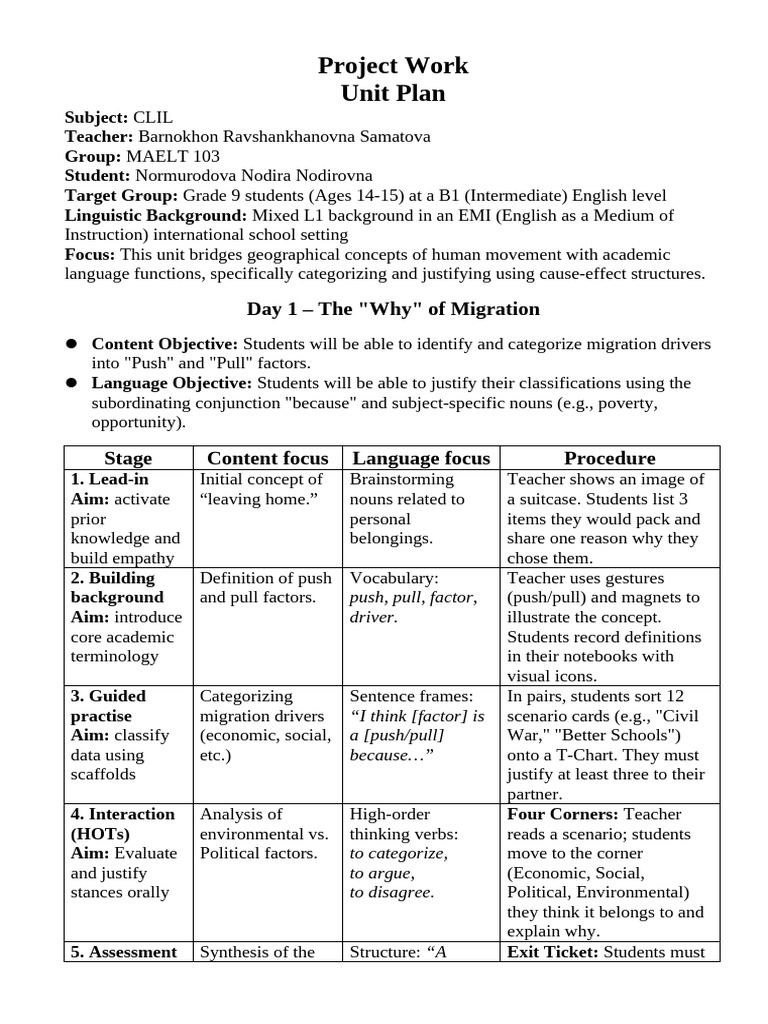 Project Work SIOP in CLIL (1) | PDF | Human Migration | Adjective