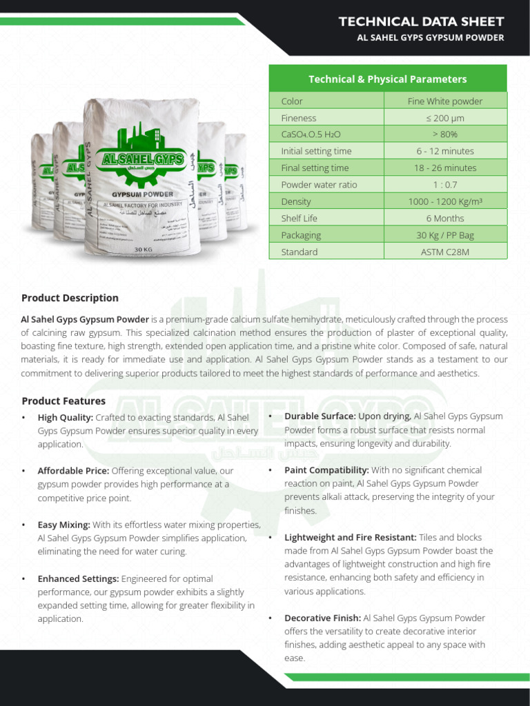 Al Sahel Tds (Gyp Powder) | PDF | Gypsum | Industrial Processes